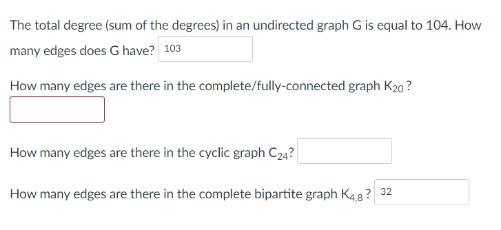 Solved The total degree (sum of the degrees) in an | Chegg.com