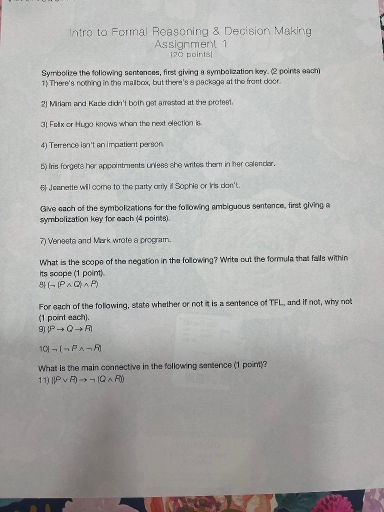 Solved Intro to Formal Reasoning & Decision Making | Chegg.com