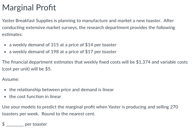 Solved Marginal ProfitYaster Breakfast Supplies is planning | Chegg.com