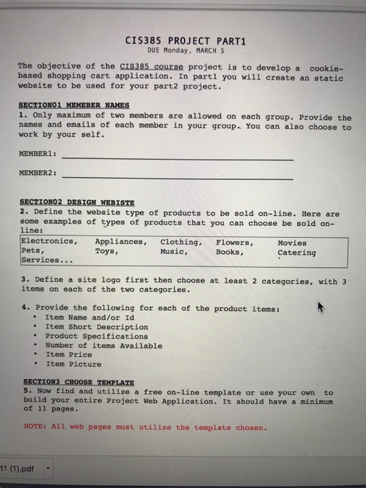 Solved CIS385 PROJECT PART1 DUE Monday, MARCH 5 The | Chegg.com