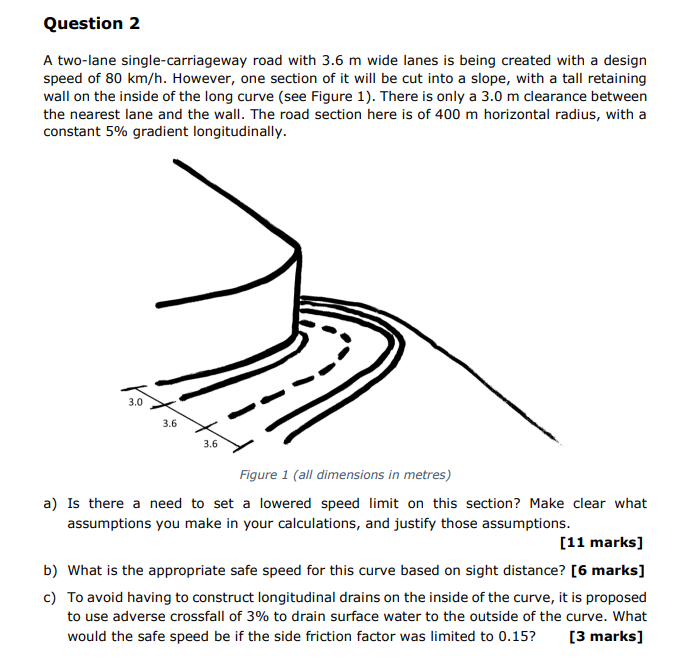 Solved A two-lane single-carriageway road with 3.6 m wide | Chegg.com
