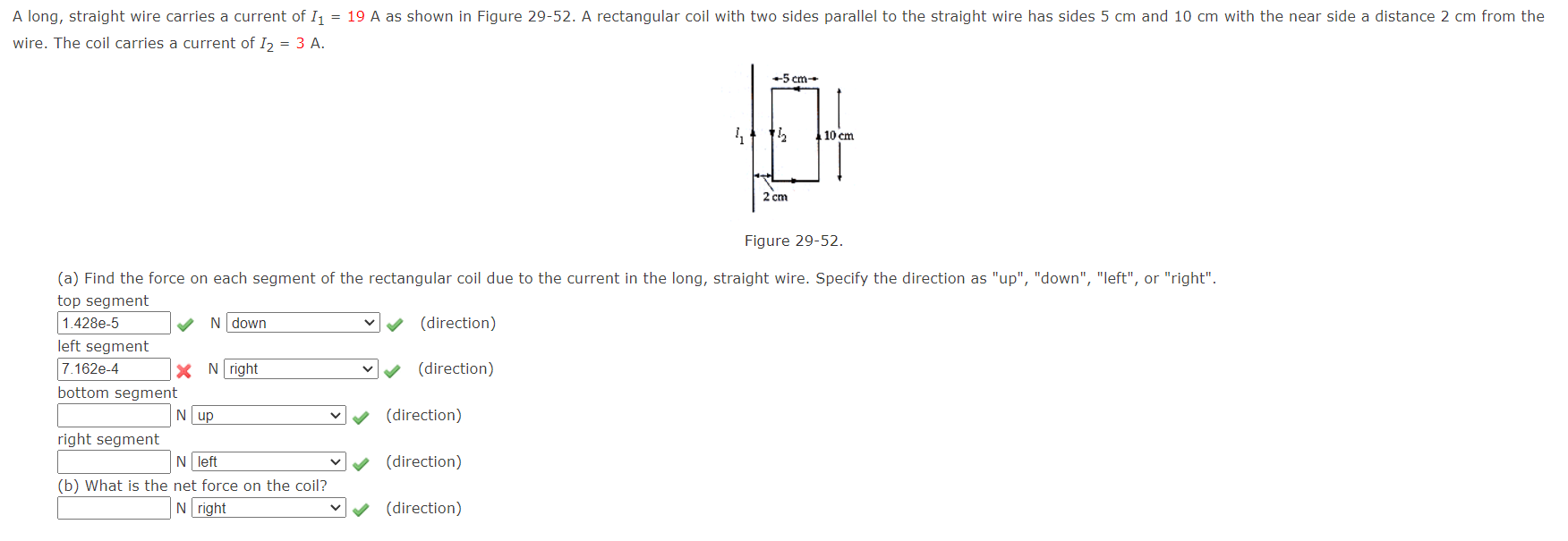 Solved A long, straight wire carries a current of I₁ = 19 A | Chegg.com