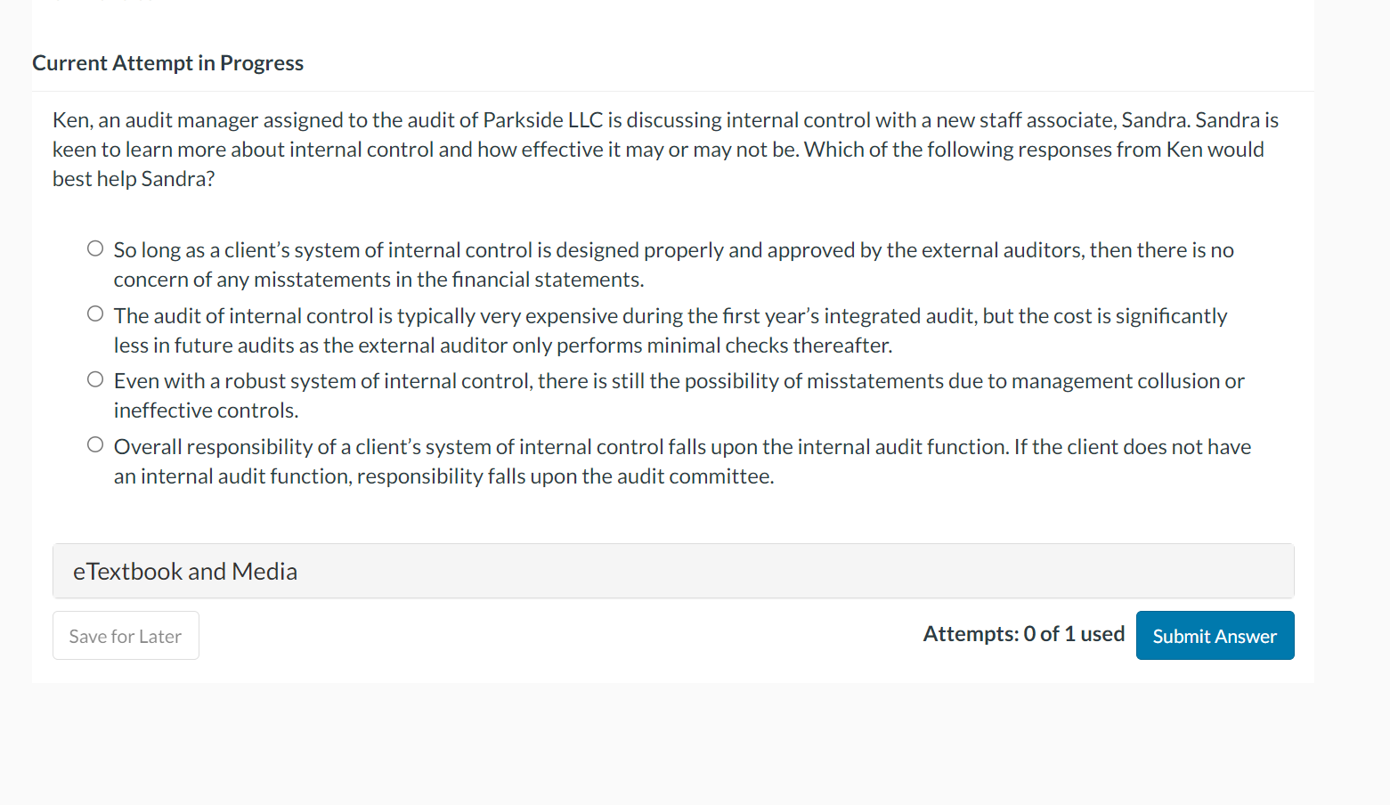 Solved urrent Attempt in Progress Ken, an audit manager | Chegg.com