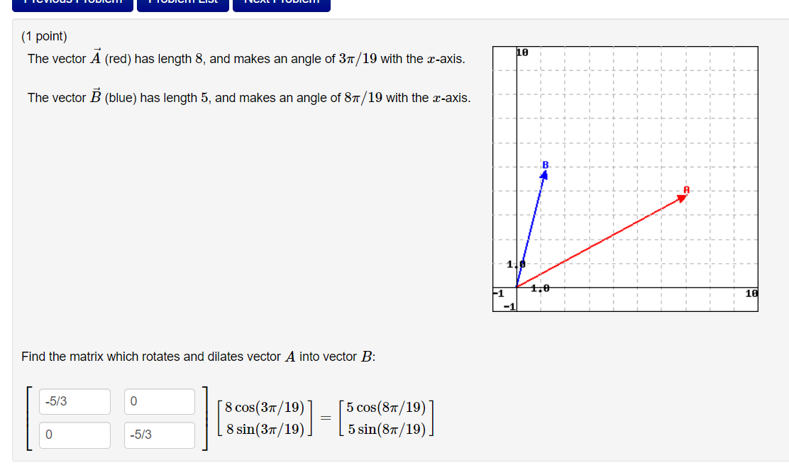Solved (1 point) The vector A (red) has length 8 , and makes | Chegg.com