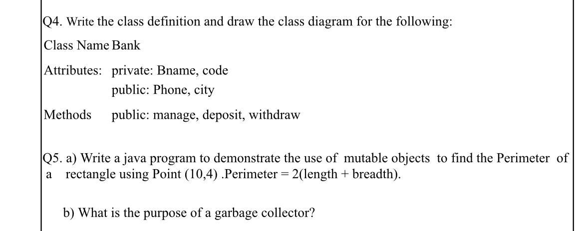 Solved Q4. Write the class definition and draw the class | Chegg.com