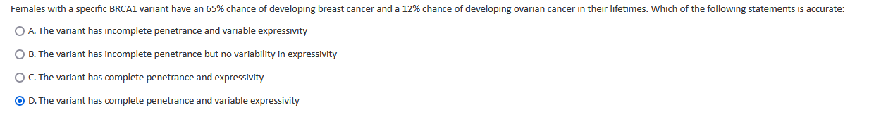 Solved A. The variant has incomplete penetrance and variable | Chegg.com