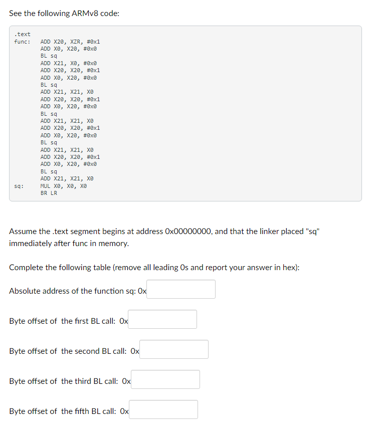 Solved See the following ARMv8 code: Assume the .text | Chegg.com