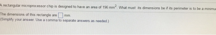 Solved A rectangular microprocessor chip is designed to have | Chegg.com