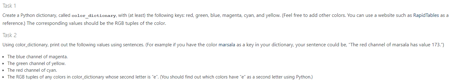 Solved Hello, can I get help doing RGB tuples and selecting | Chegg.com