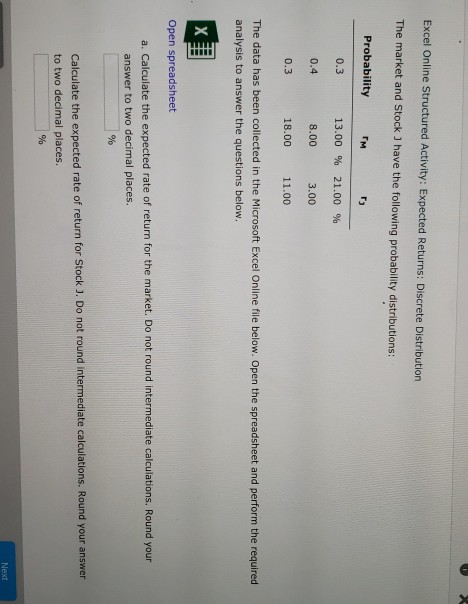 Solved Excel Online Structured Activity: Expected Returns: | Chegg.com