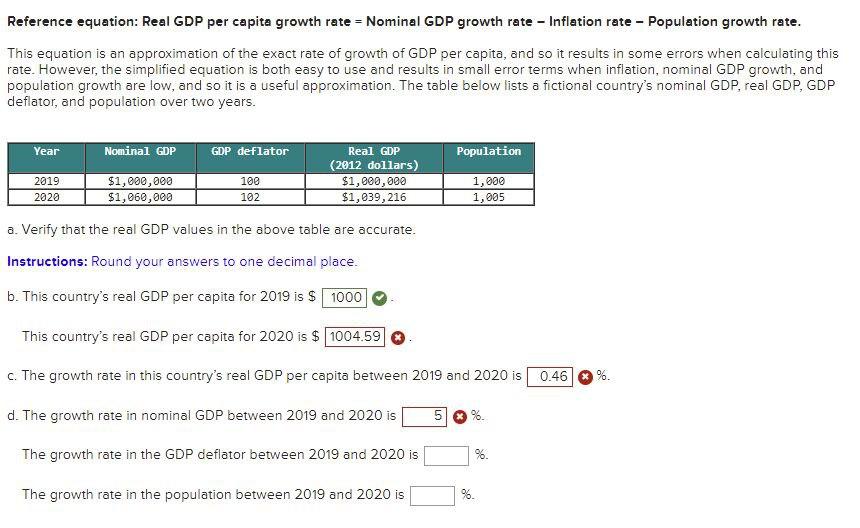 Solved Reference equation: Real GDP per capita growth rate = | Chegg.com Solved Reference equation: Real GDP per capita growth rate = | Chegg.com