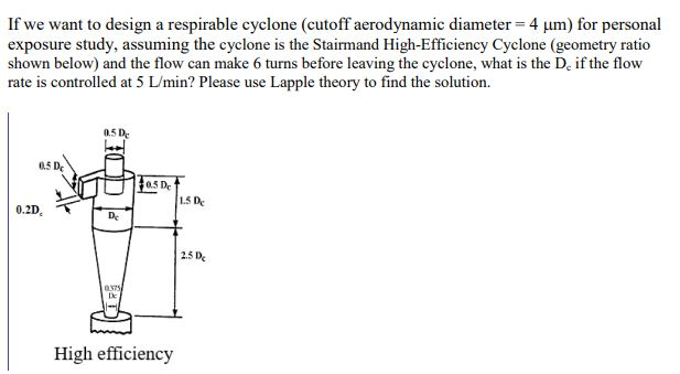 If we want to design a respirable cyclone (cutoff | Chegg.com