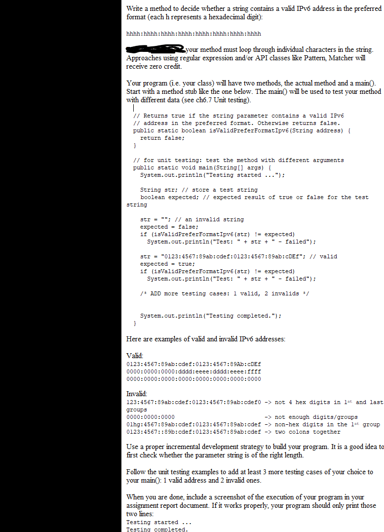 Solved Write a method to decide whether a string contains a | Chegg.com