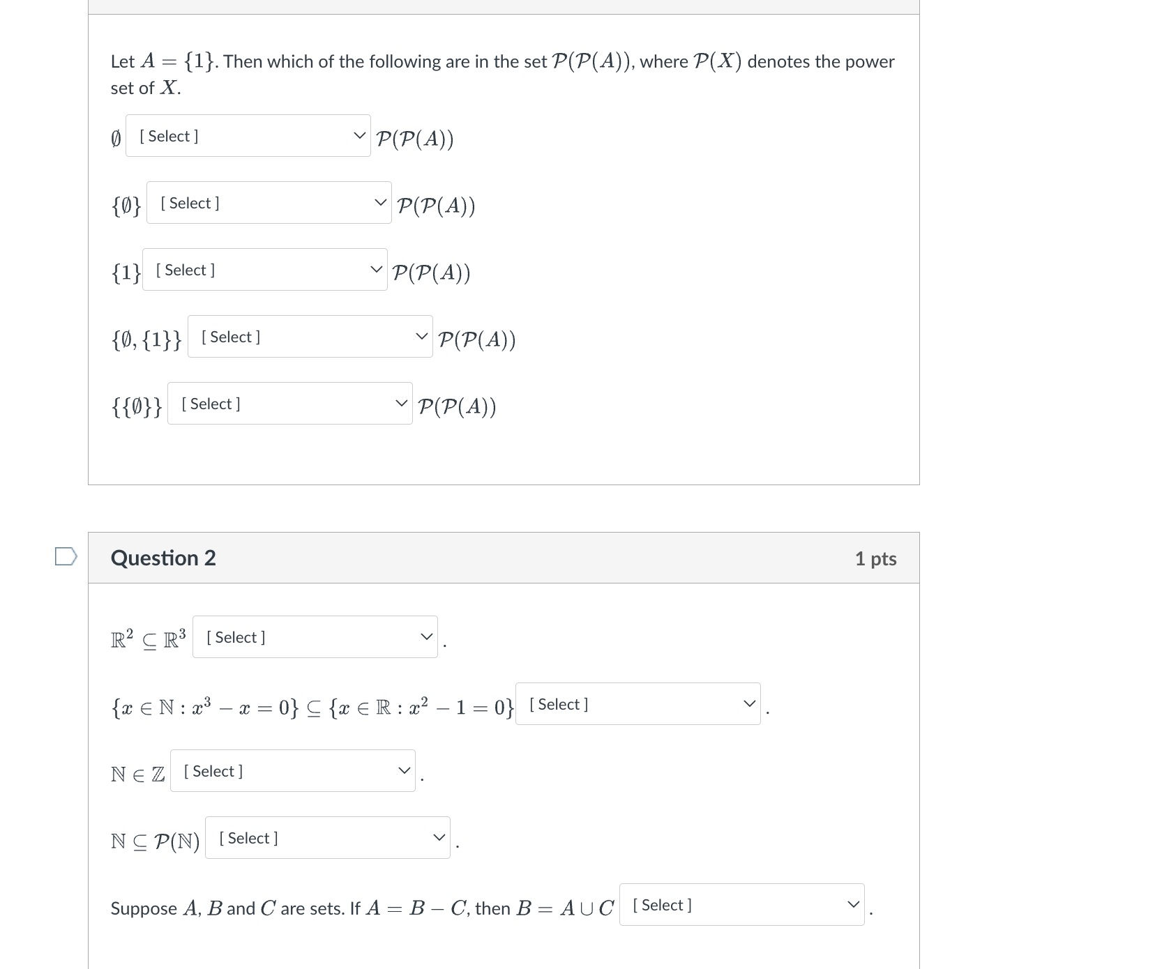 Solved Let A={1}. Then which of the following are in the set | Chegg.com