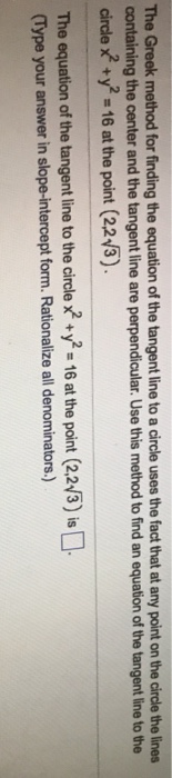 Solved The Greek method for finding the equation of the | Chegg.com