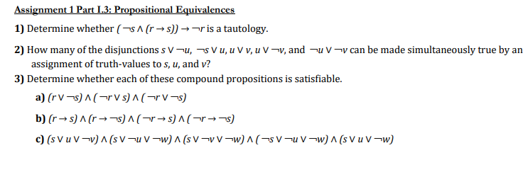 Solved Assignment 1 Part I.3: Propositional Equivalences 1) | Chegg.com