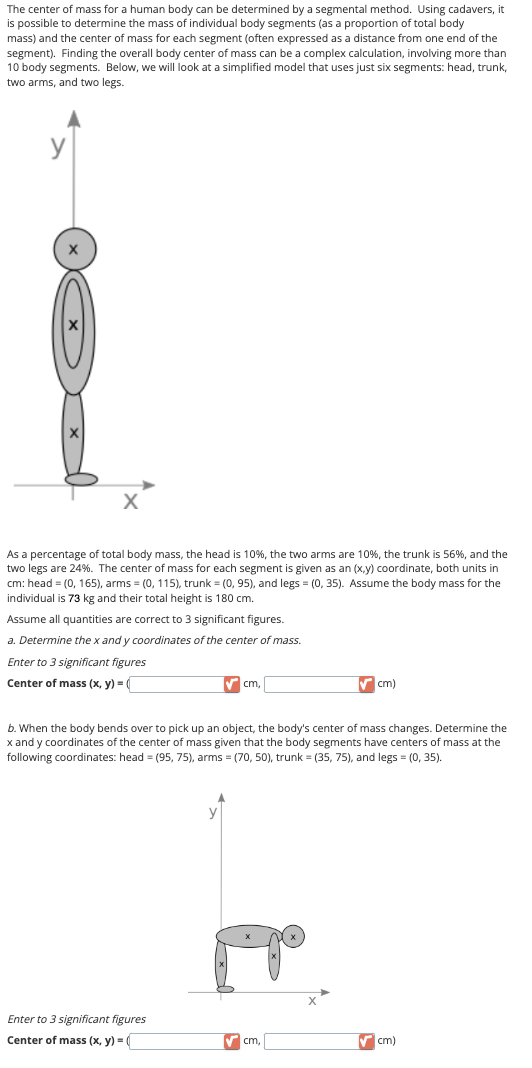 Solved The center of mass for a human body can be determined | Chegg.com