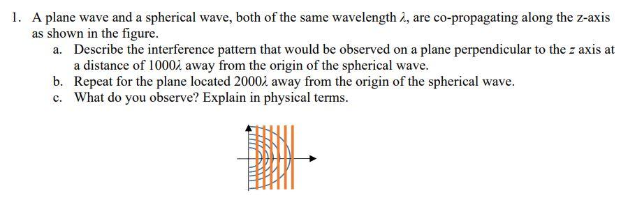 Solved 1. A plane wave and a spherical wave, both of the | Chegg.com