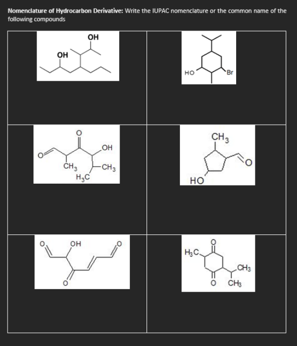 Solved Nomenclature of Hydrocarbon Derivative: Write the | Chegg.com