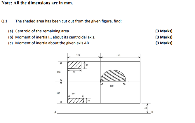 Solved Note: All the dimensions are in mm . Q1 The shaded | Chegg.com