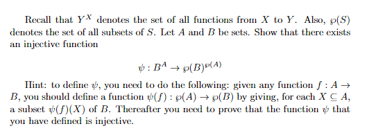 Solved Recall that YX denotes the set of all functions from | Chegg.com