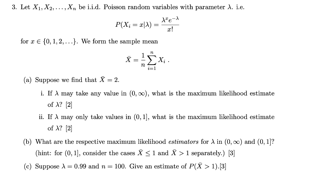 Solved 3. Let X1, X2, ..., Xn be i.i.d. Poisson random | Chegg.com