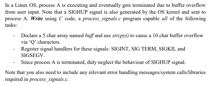 Solved In a Linux OS, process A is executing and eventually | Chegg.com