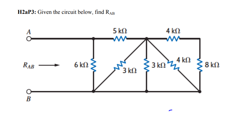 Solved H2aP3: Given the circuit below, find RAB 4 kn 3 k12 | Chegg.com