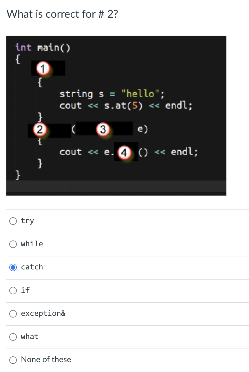 Solved What is correct for # 2? try while catch if | Chegg.com