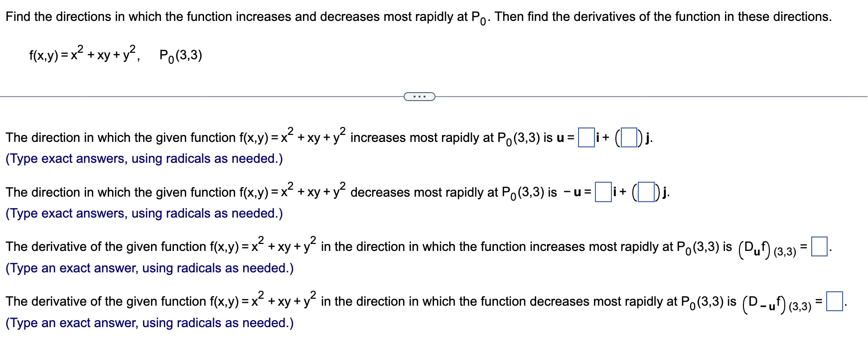 Solved Find the directions in which the function increases | Chegg.com