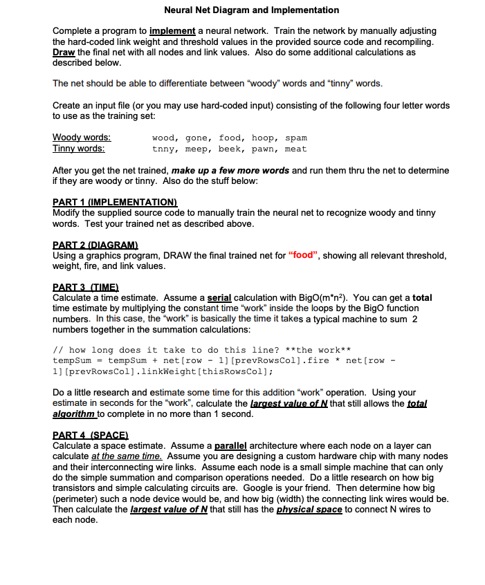Solved Neural Net Diagram and Implementation Complete a | Chegg.com