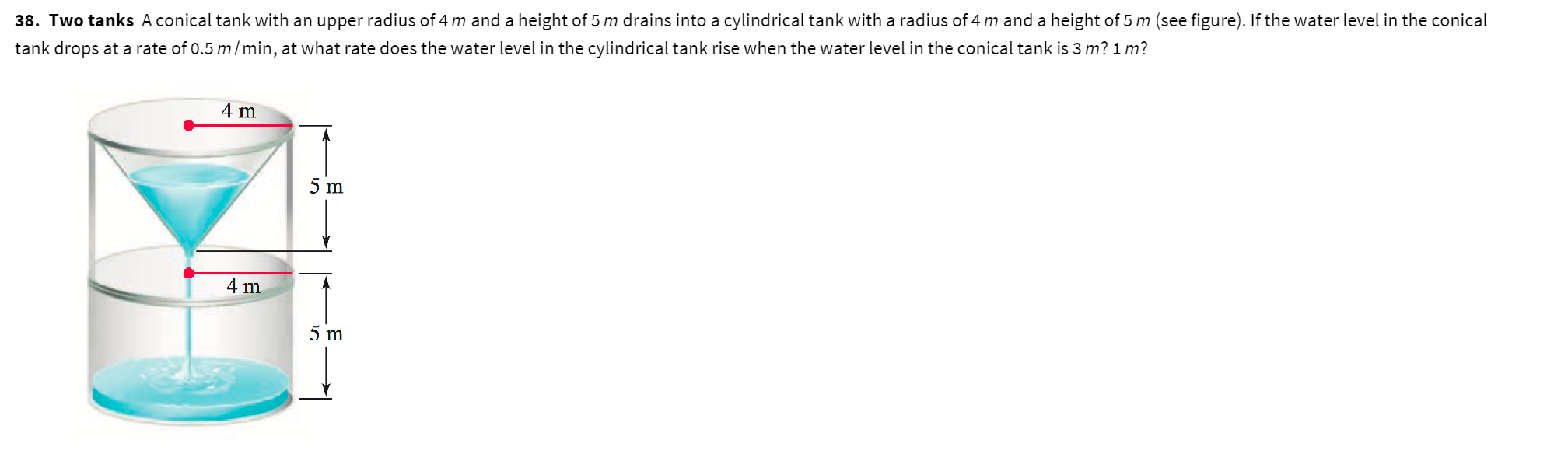 Solved 38. Two tanks A conical tank with an upper radius of | Chegg.com