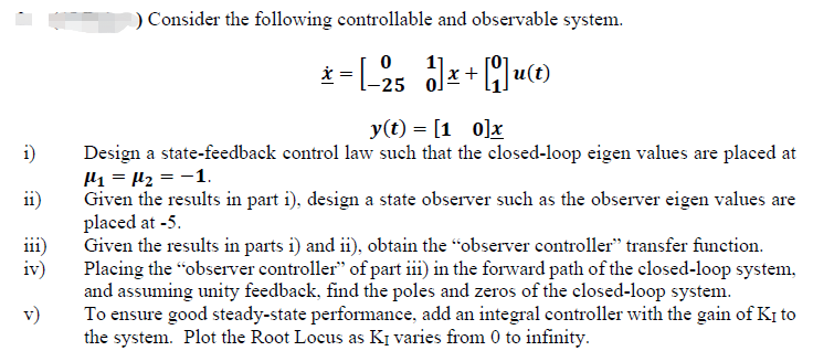 ) Consider the following controllable and observable | Chegg.com
