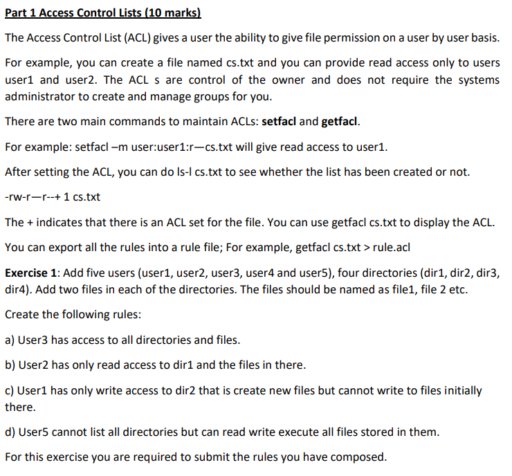 Solved Part 1 Access Control Lists (10 marks) The Access | Chegg.com