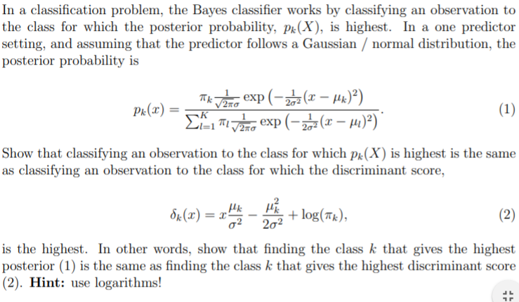 Solved In a classification problem, the Bayes classifier | Chegg.com