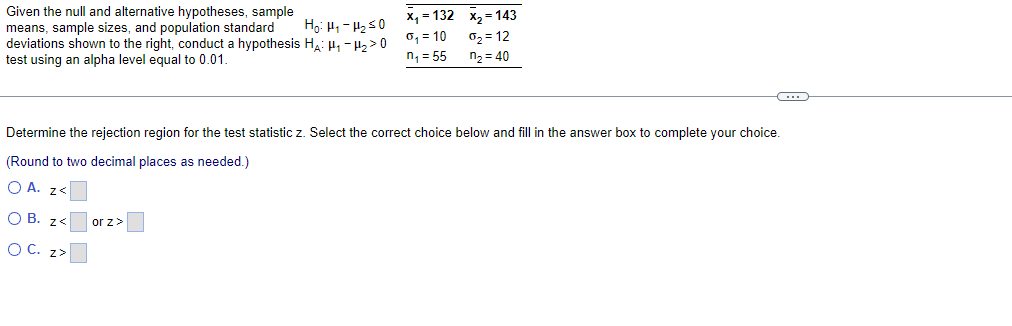 [Solved]: ( begin{array}{llll} text { means, sample size