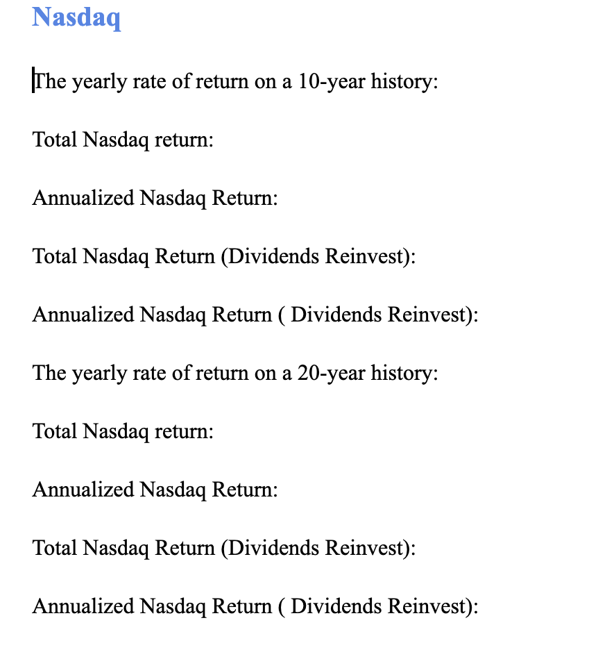 Nasdaq The yearly rate of return on a 10-year | Chegg.com