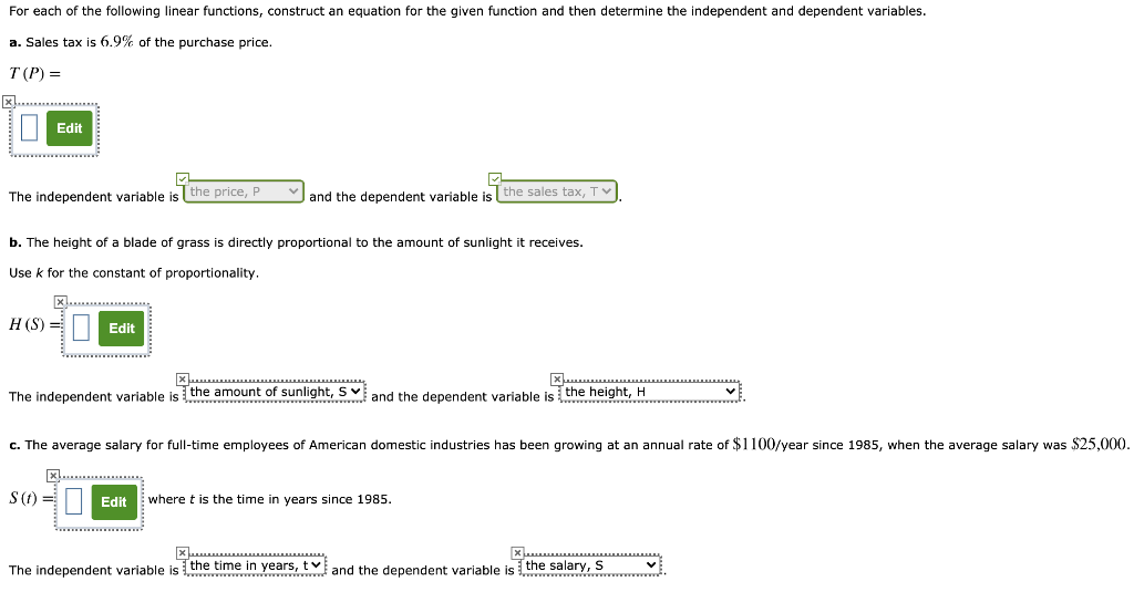 Solved For each of the following linear functions, construct | Chegg.com