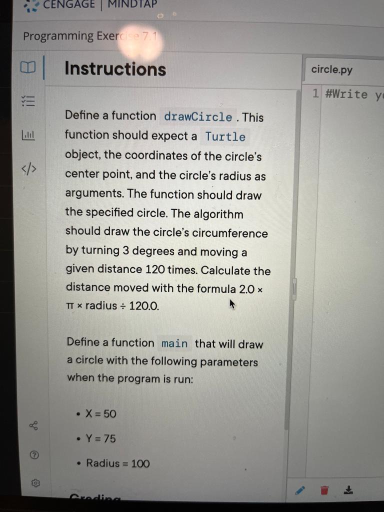 Solved Define a function drawCircle. This function should | Chegg.com
