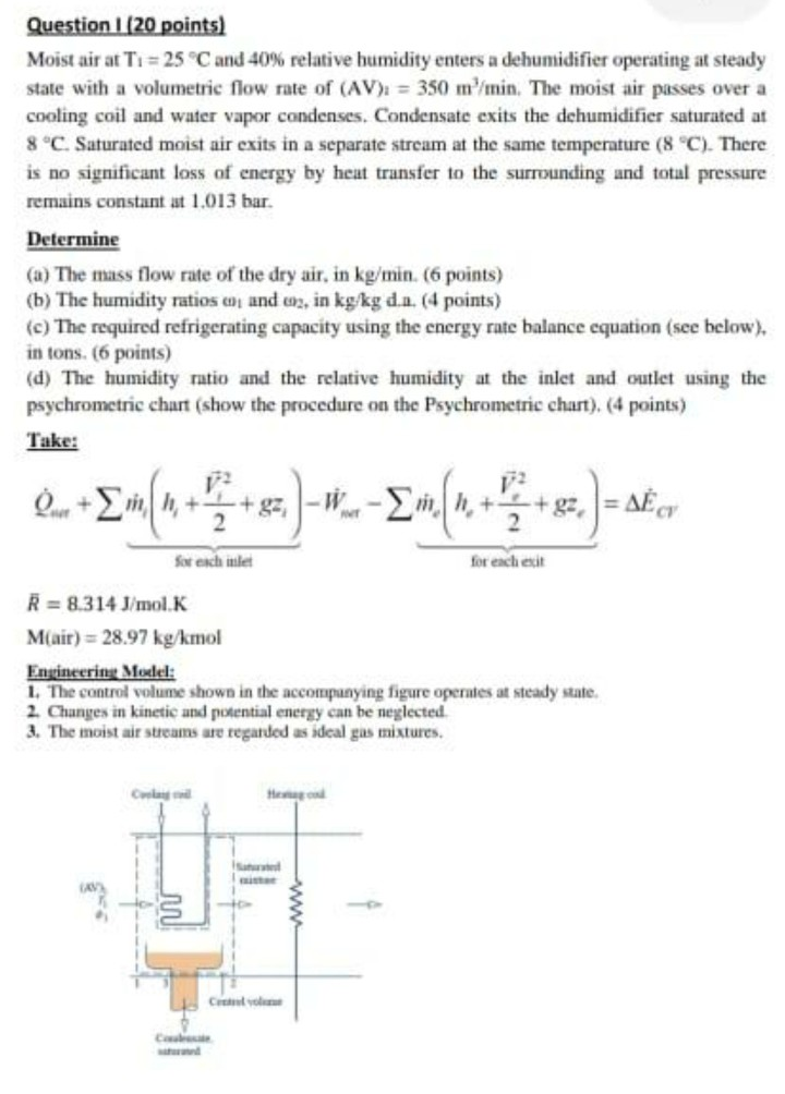 Solved Question 1 (20 points) Moist air at T = 25°C and 40% | Chegg.com