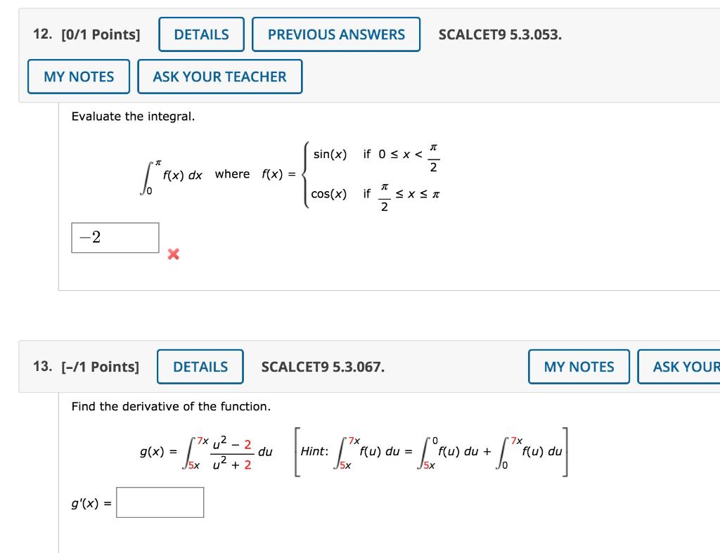 Solved 12. [0/1 Points] DETAILS PREVIOUS ANSWERS SCALCET9 | Chegg.com