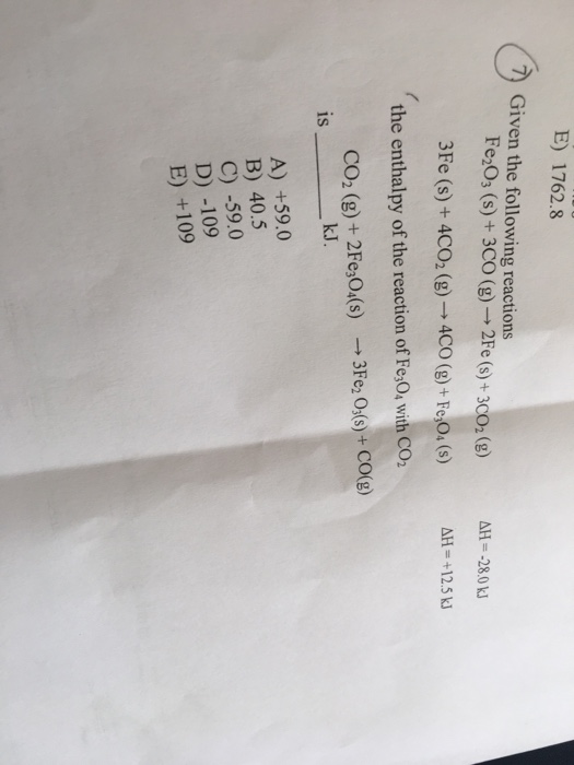Solved Given The Following Reactions Fe 2 O 3 S 3co G