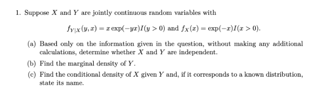 Solved 1. Suppose X and Y are jointly continuous random | Chegg.com