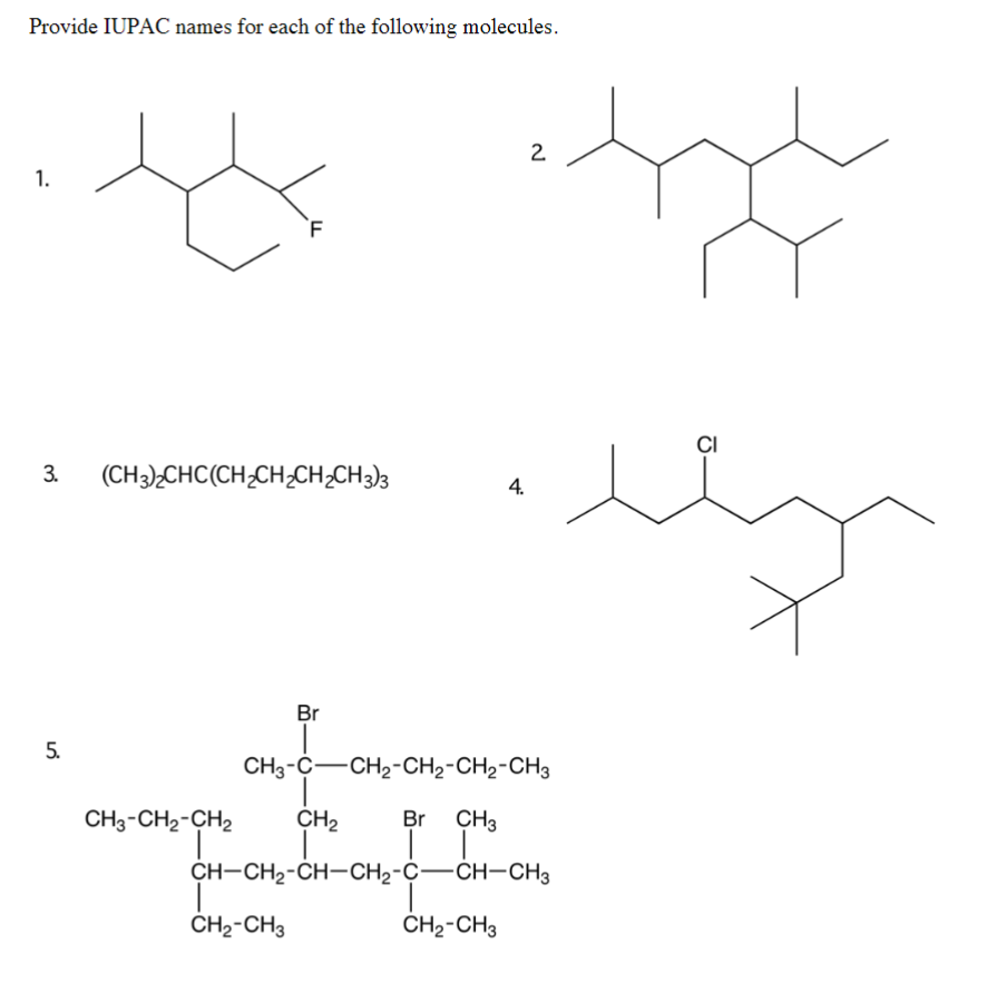 Solved Provide IUPAC names for each of the following | Chegg.com