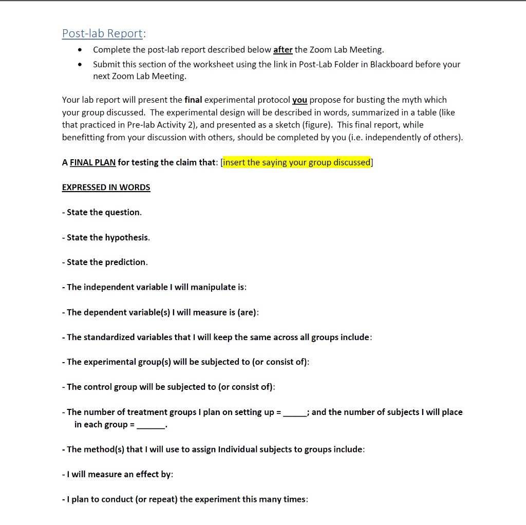 Post-lab Report: Complete the post-lab report | Chegg.com