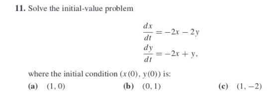 Solved 11. Solve the initial-value problem = -2x - 2y dx dt | Chegg.com