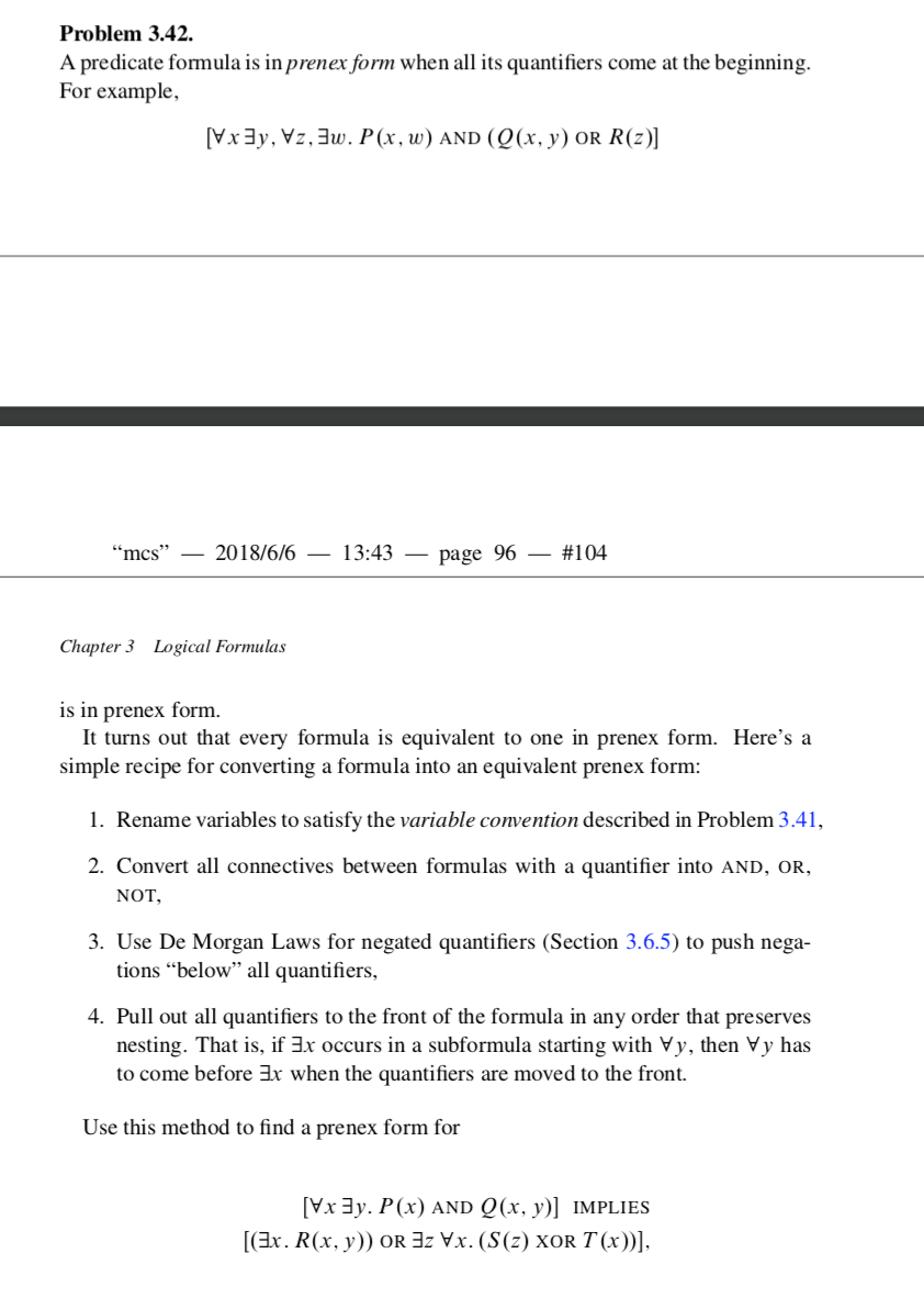 Problem 3.42 A predicate formula is in prenex form | Chegg.com