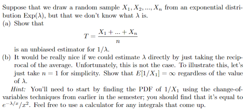 Solved Suppose that we draw a random sample X1,X2,…,Xn from | Chegg.com
