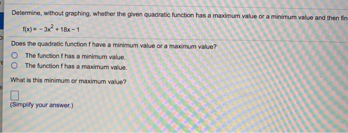 Solved Determine Without Graphing Whether The Given Chegg solved-determine-without-graphing-whether-the-given-chegg