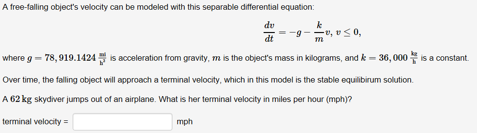 Solved A Free falling Object s Velocity Can Be Modeled With Chegg